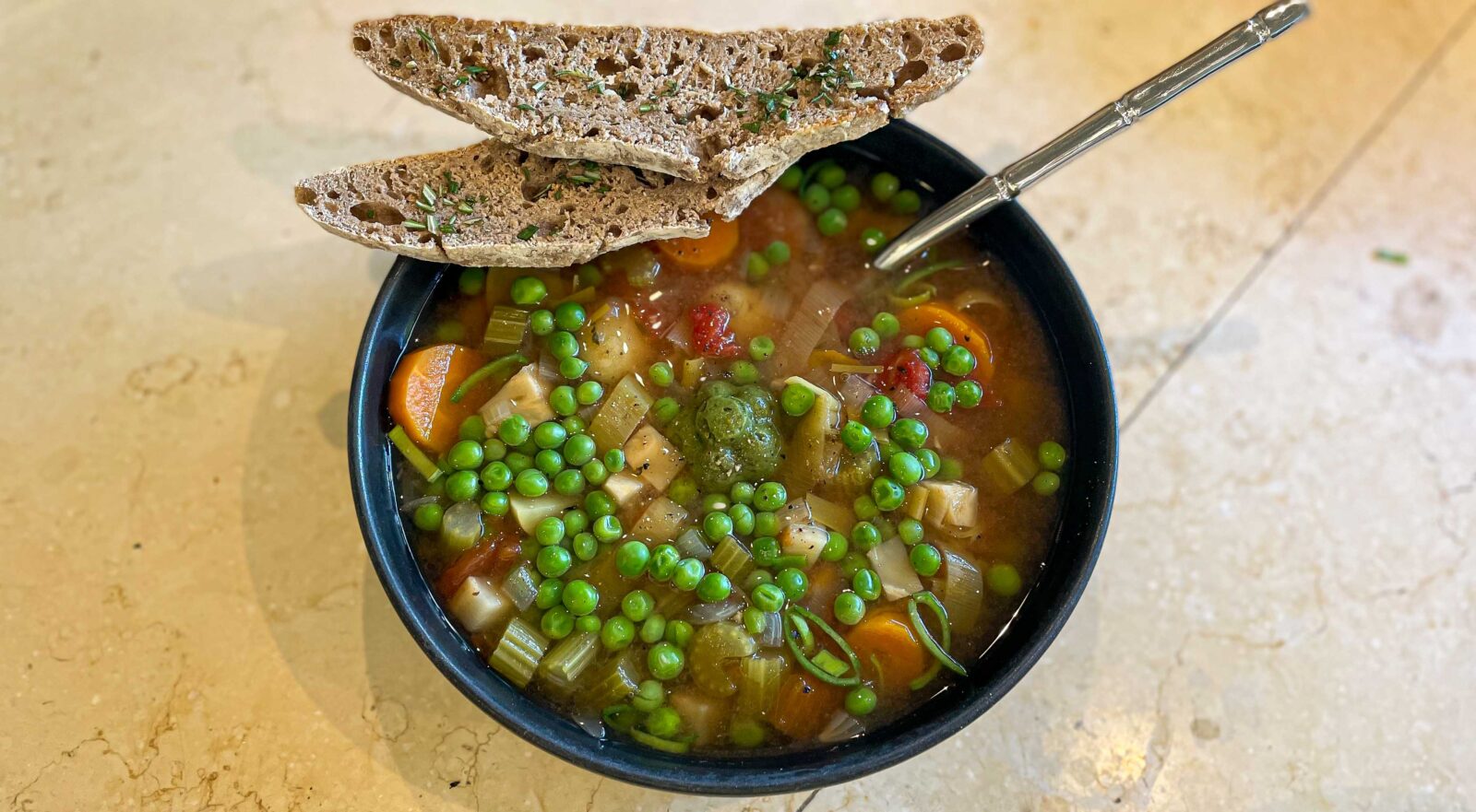 Rustic Vegetable Soup with Pesto - East West Flavors