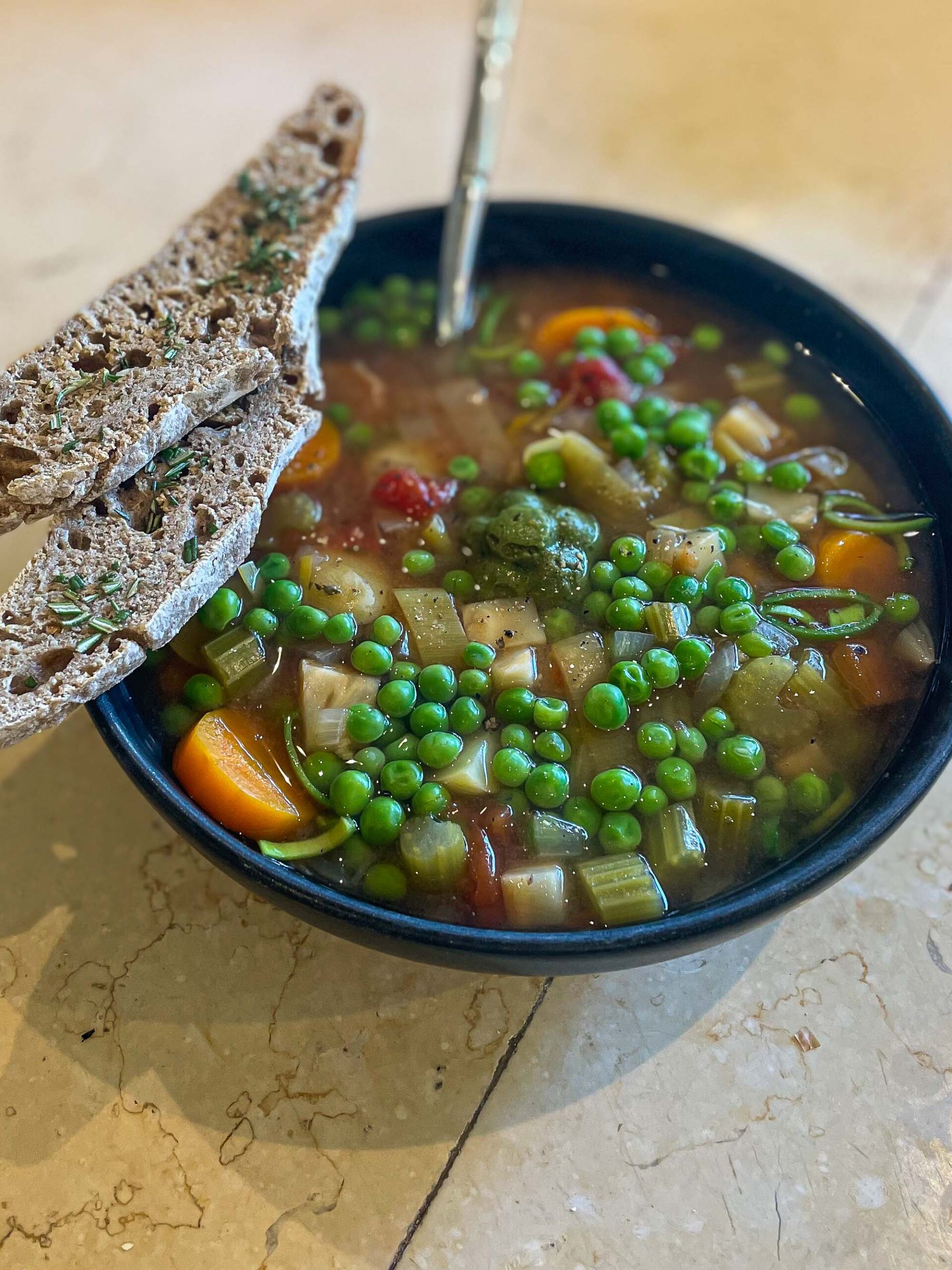 Rustic Vegetable Soup with Pesto - East West Flavors